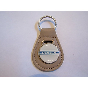 1965 1966 1967 1968 1969 1970 SHELBY GT-350 BLUE STRIPE ON WHITE LEATHER KEYCHAIN - BEIGE