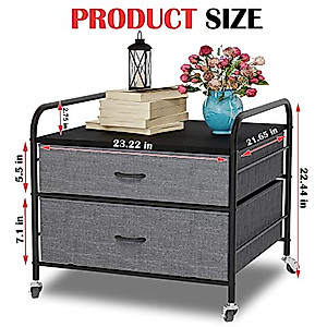 Alavoco Fridge Stand, Mini Fridge Table, 2 Drawer Fridge Cart, Mini Fridge Stand with Storage, Metal Frame Wooden Top, 4 Swivel Wheels for Home Kitchen, Black