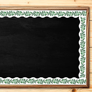 Ciieeo 4 Rolls Teacher Desk Decor Bulletin Board Scalloped Border Trims Die-Cut Border Trim Classroom Borders Trim Eucalyptus Border Paper Eucalyptus Leaves Copper Plate Stickers Sector