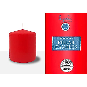 HYOOLA Red Pillar Candles 3x3 Inch - Unscented Pillar Candles - 6-Pack - European Made