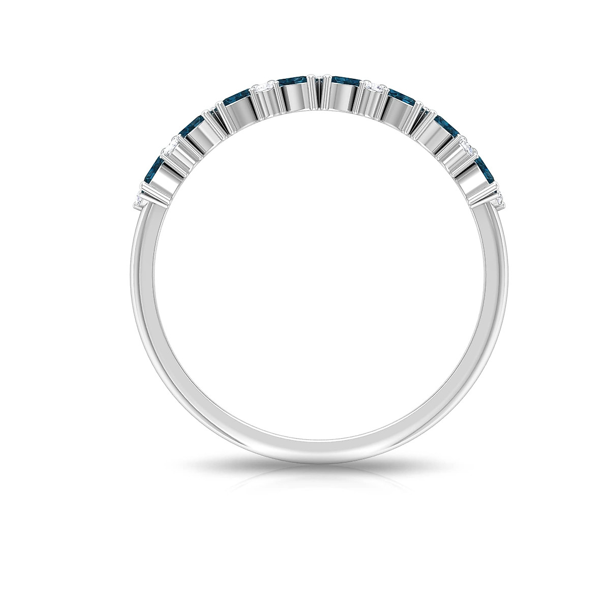 Rosec Jewels London Blue Topaz and Diamond Ring, Alternate Blue Topaz Semi Eternity Ring, 14K White Gold, Size:US 5.50