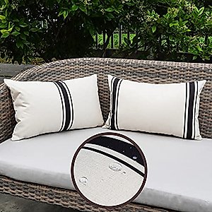 ONWAY Outdoor Pillow Covers Waterproof 12X20 Set of 2 Lumbar Throw Pillow Cover Beige and Black Striped Outdoor Pillows for Patio Furniture