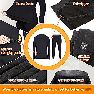 J JINPEI Heated Thermal Underwear for Men Women, Heated Long Underwear Johns Base Layer Sets (L) Black
