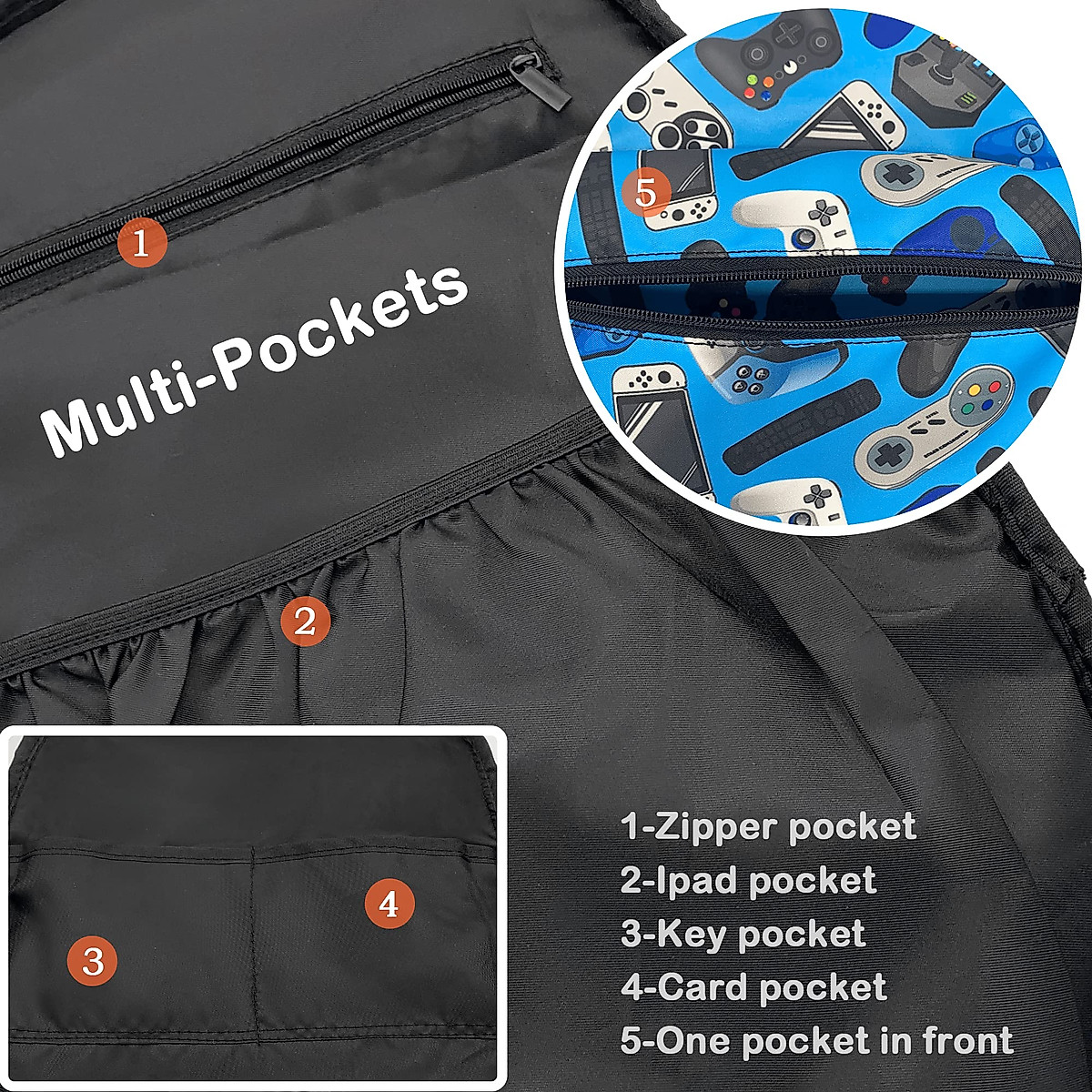 Funny Video Game Backpack, large 17-inch Laptop Travel Laptop Daypack School Bag with Multiple Pockets for Men Women Boys Girls