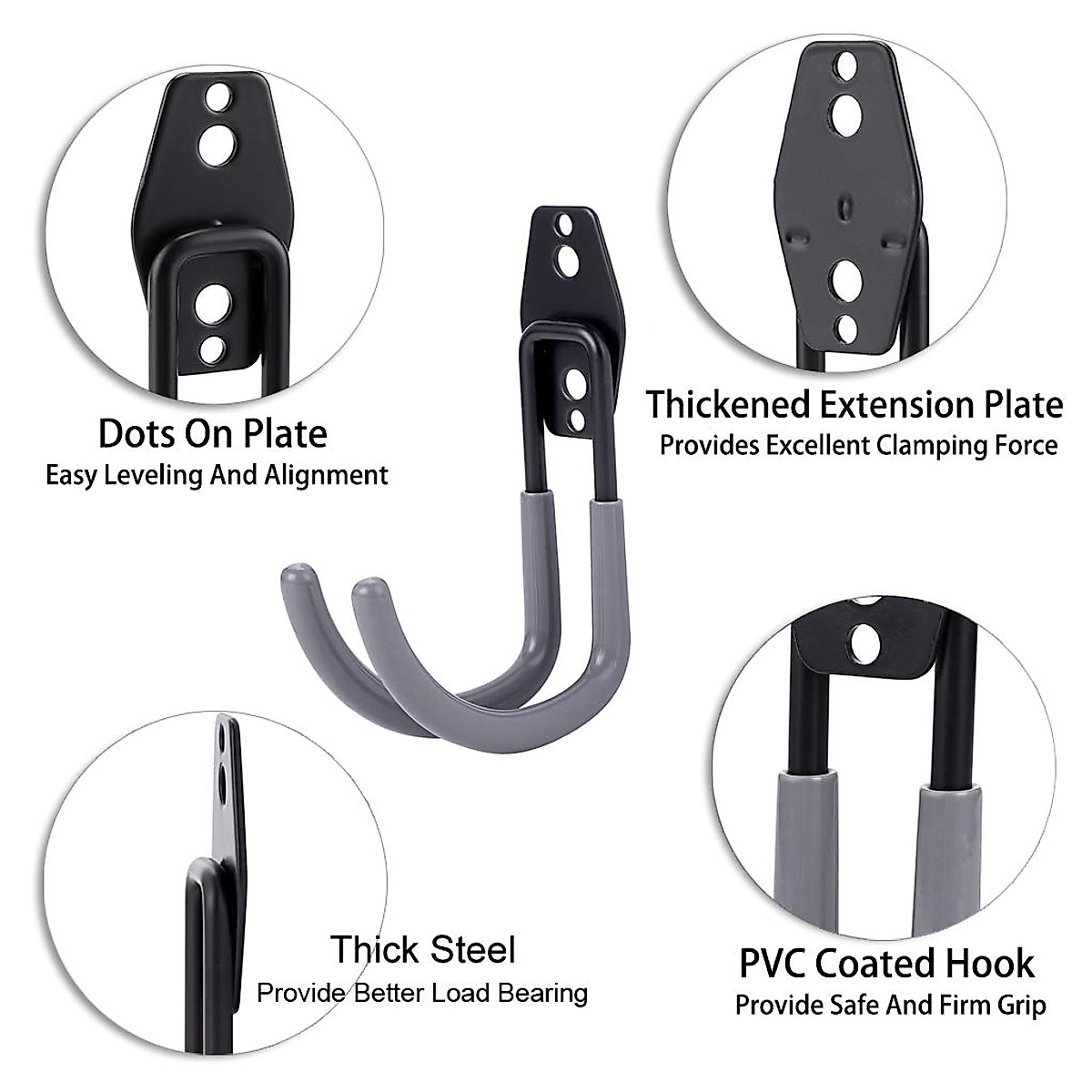 JUXYES Pack of 2 Wall Mounted Garden Hose Holder, Heavy Duty Water Hose Storage Organizer Pipe Reel Holder Hanger, Car Hose and Cord Hanger Bracket Bracing with Screws and Expansion Bolt (Gray)