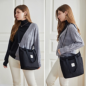 Iswee Canvas Tote Bag with Zipper Multi Pockets Tote Purse for Women Fashion Crossbody Tote Shoulder Bag Handbag Everyday Bag(Black)