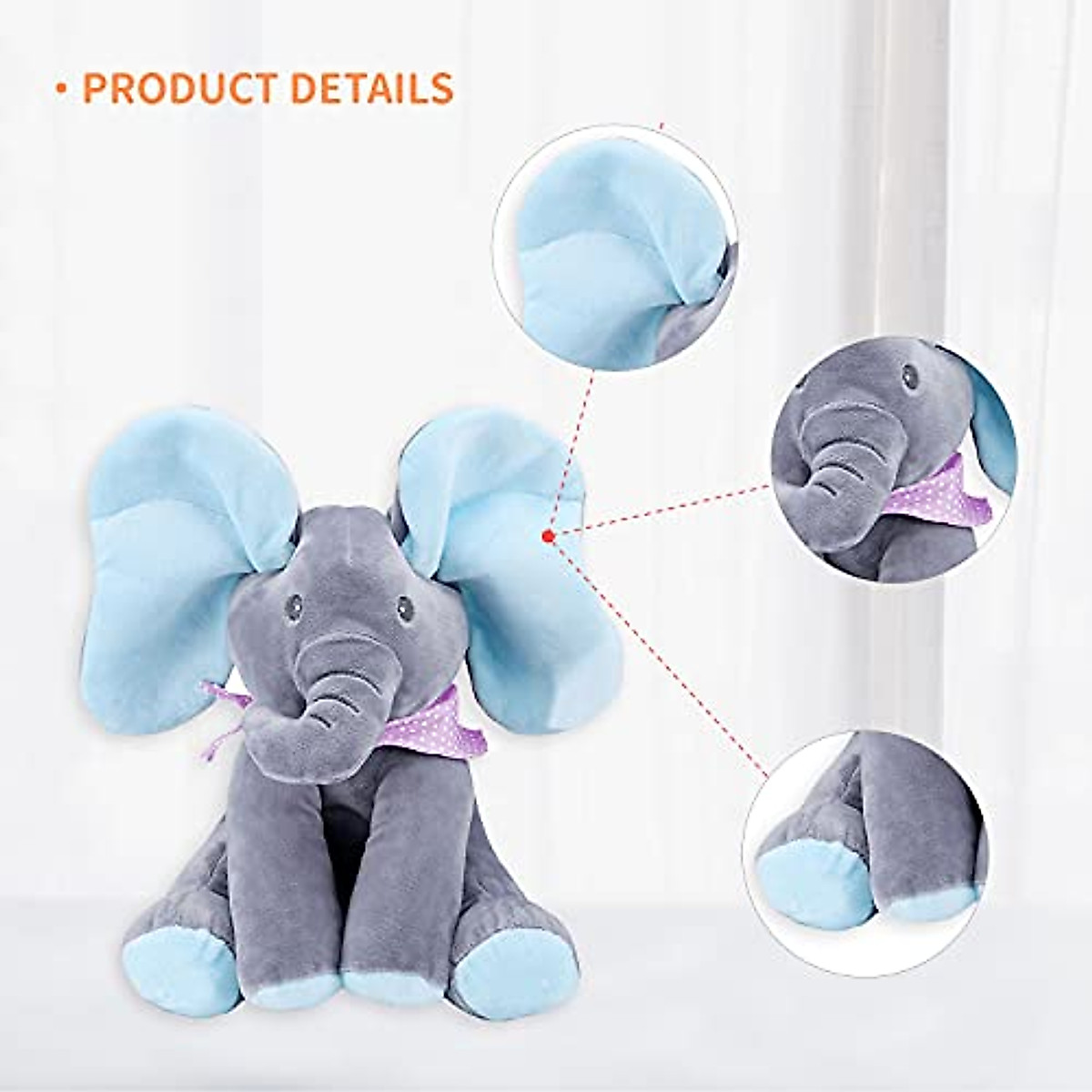 KW-Joey Animated Elephant Toys, Plush Singing Elephant with Ears Moving Electric Plush Toy, Adorable Elephant Stuffed Animal Toy for Baby's Gift, Blue, 12 inches