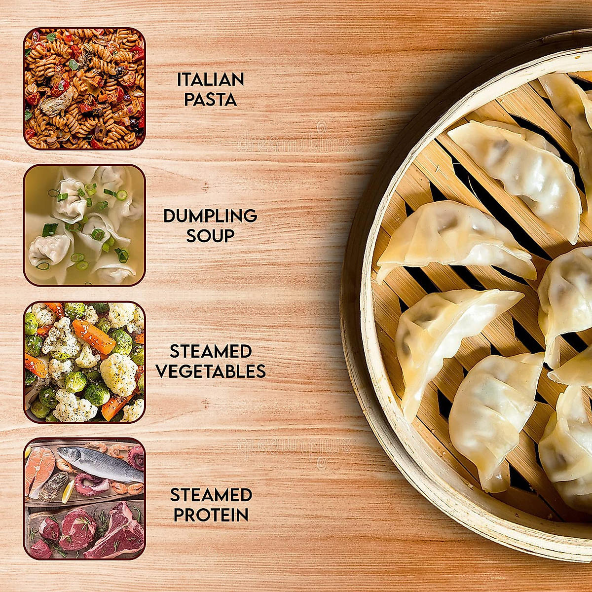 Bamboo Steamer 10 Inch - Basket 2 Tier Steam Cooker Pot for Rice, Dim Sum, Fish, Vegetable & Meat – Set of Two Bamboo Chopsticks, Steamer Liner and Steamer Basket