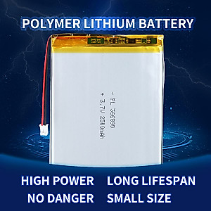 YTKavq 3.7V 2500mAh Battery 366890 Lithium Polymer Ion Rechargeable Li-ion Li-Po Battery with 2P PH 2.0mm Pitch Connector