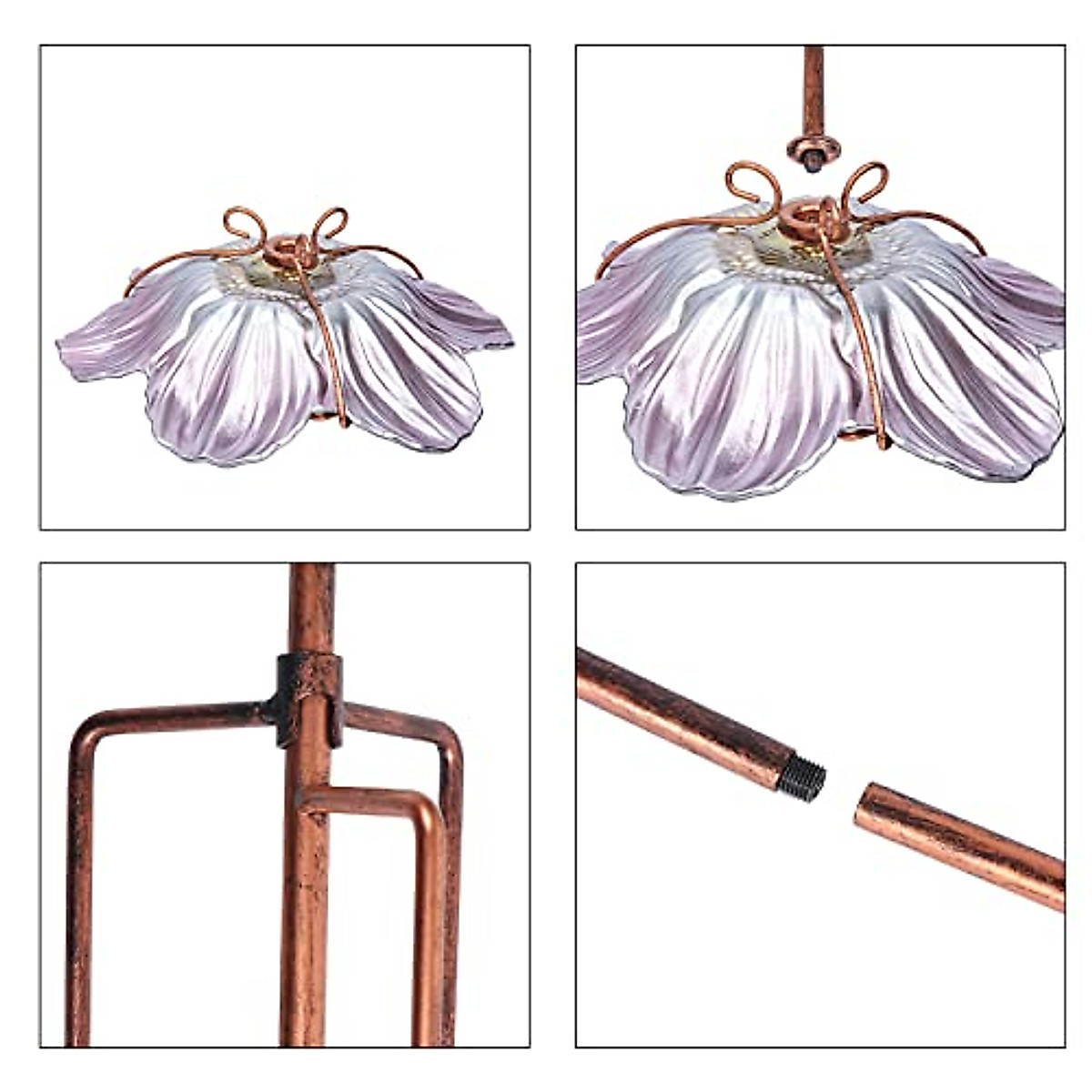 Glass Bird Baths for Outdoors, Garden Birdbaths Outside Birdfeeder with Metal Stake Blue