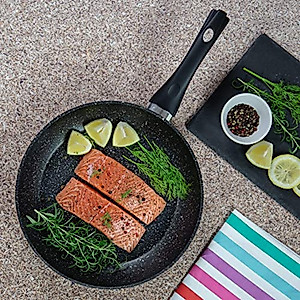 Blackmoor Frying Pans / 8", 9.5", 11" Sizes/Stylish Black Or Gray Marble Finish/Non-Stick & Anti-Scratch/Cool Touch Handle/Suitable for Induction, Electric and Gas Hobs (9.5", Black)