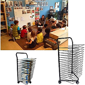 Drying Rack, 15-Shelf Mobile Classrooms Drying Rack with Detachable Steel Wire Shelves for Works of Art Studios and Home Use, Drying & Print Racks, Black Powder Coated Finish