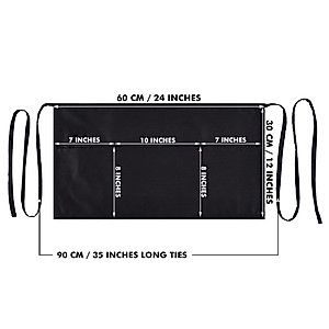 Dreamology Waist Apron, Server Apron With 4 Pockets, Waitress Apron for Women Men Kitchen Home, Chef Apron, Waiter Apron, Water Resistant with Long Waist Strap (Black - 3 Pack)