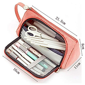 Big Capacity Colored Canvas Pencil Pen Case, Large Multifunction Pencil Pen Holder Organizer Bag for Students Office Back to School by Hubhnb (Gray)