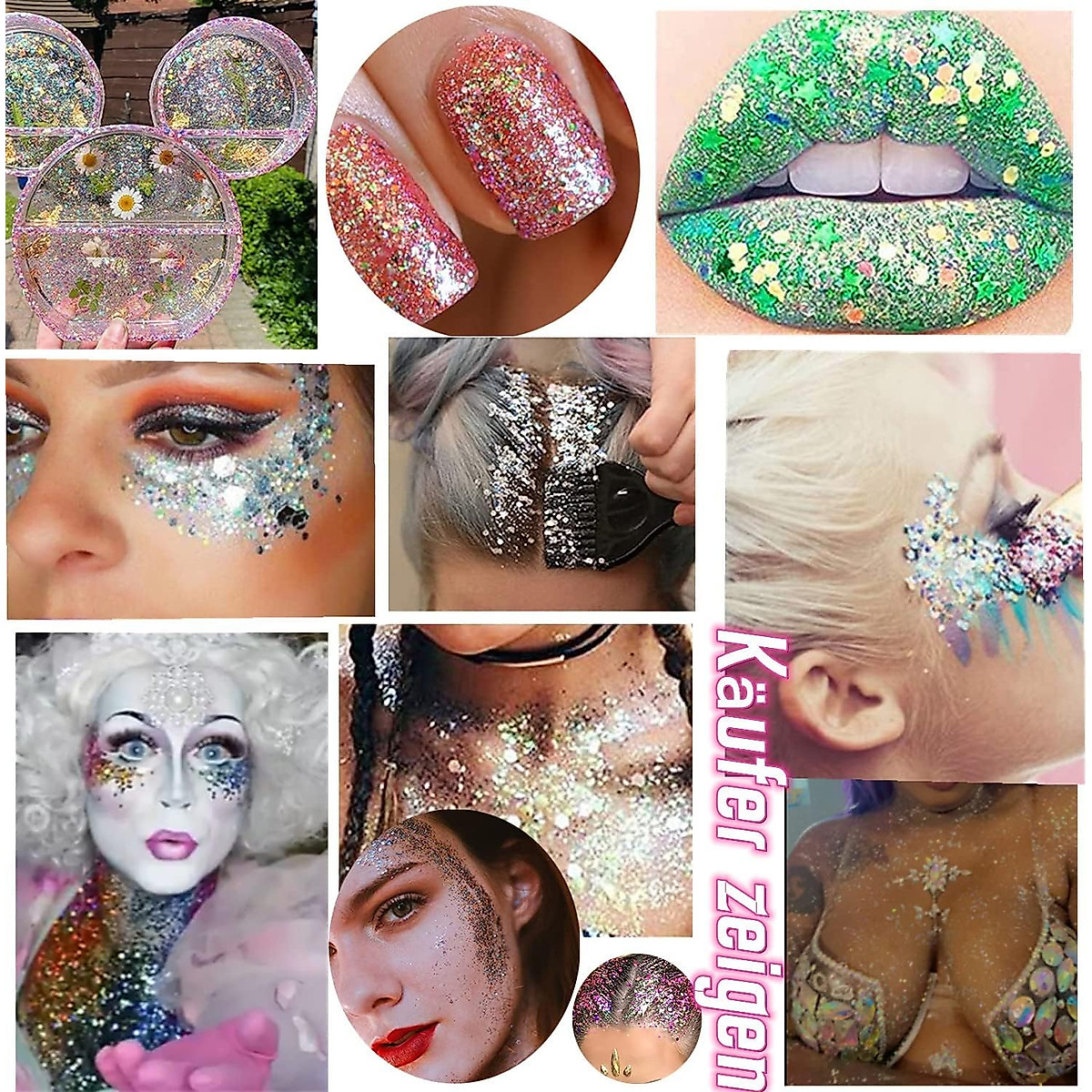 9 Pack Body Glitter Gel, Mermaid Sequin Chunky Glitter Face Hair Nail Lip Glitter Gel Lasting Sparkling Lotion Glitter Liquid Eye Shadow for Festival Birthday Makeup Party