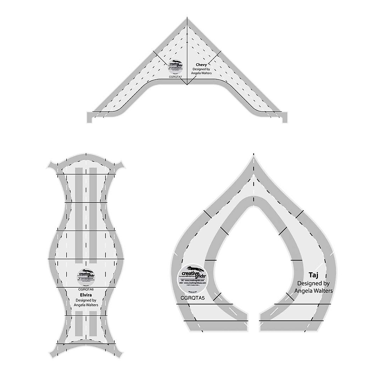 Creative Grids Machine Quilting Tool 3 Pack - Taj, Elvira, Chevy - Designed by Angela Walters