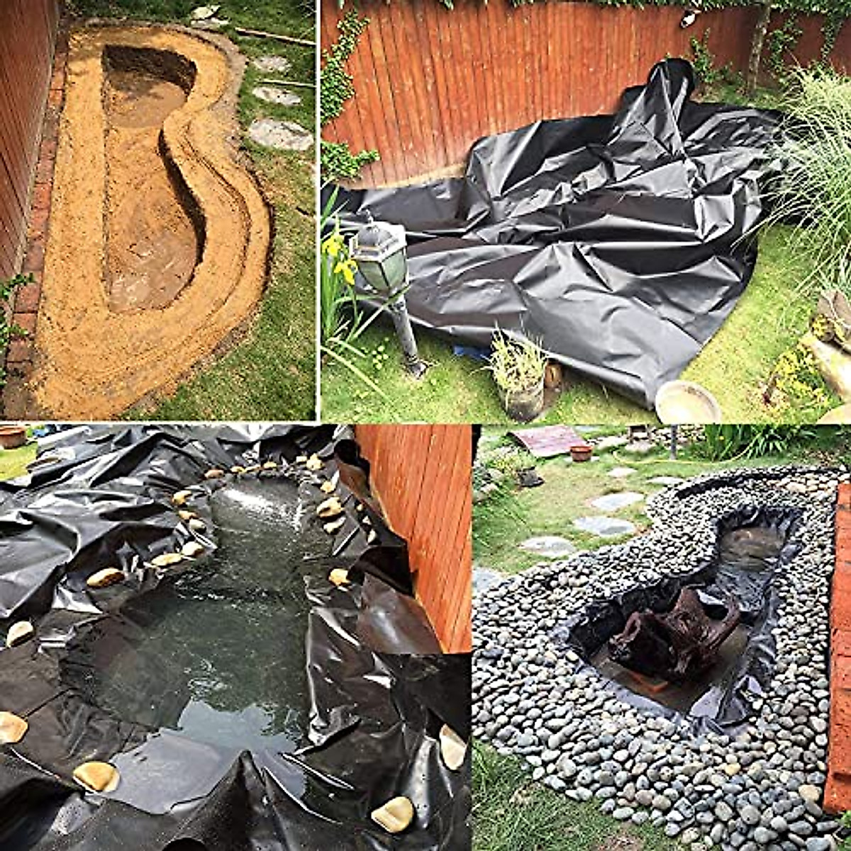 Warooma Pond Liner Black Garden Pond Liner PVC, Pond Liner Garden Pool Membrane, for Garden Pond Strength, UV-Resistant, Tear-Proof Environmentally Friendly