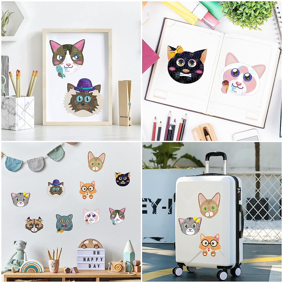 HubirdSall 45Pcs Cats Make-a-Face Stickers Make You Own Cats Holographic Stickers Games School Activity Reward for Kids Teacher Art Craft Birthday Gift Party Favors Room Decor Sticker for Children