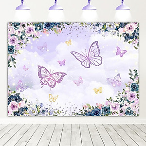 Mocsicka Violet Butterfly Backdrop 7x5ft Purple Floral Girl Butterfly Party Decorations Background Butterfly Theme Wedding Birthday Girls Baby Shower Decorations Backdrop