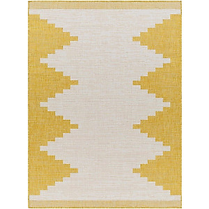 Hauteloom Djugun Outdoor Runner Rug - Outside Porch Patio Rug Carpet - Waterproof Rug - Geometric - Yellow, Off White, White, Cream, Bone - 2'7" x 12'