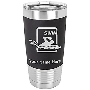 LaserGram 20oz Vacuum Insulated Tumbler Mug, Swimming, Personalized Engraving Included (Silicone Grip, Black)
