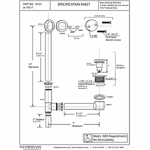 Westbrass 14" 17 Gauge Brass Tip-Toe Drain Bath Waste and Overflow with 2-Hole Faceplate, Matte Black, D325-62