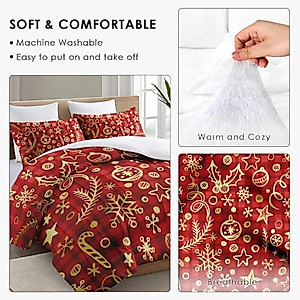 Pinbeam Comforter Set Twin Size, Christmas Golden Plaid Xmas Soft Bedding Set for Kids and Adults Bedroom Bed Decor, Retro Tree Winter Comforter Set with Pillowcase