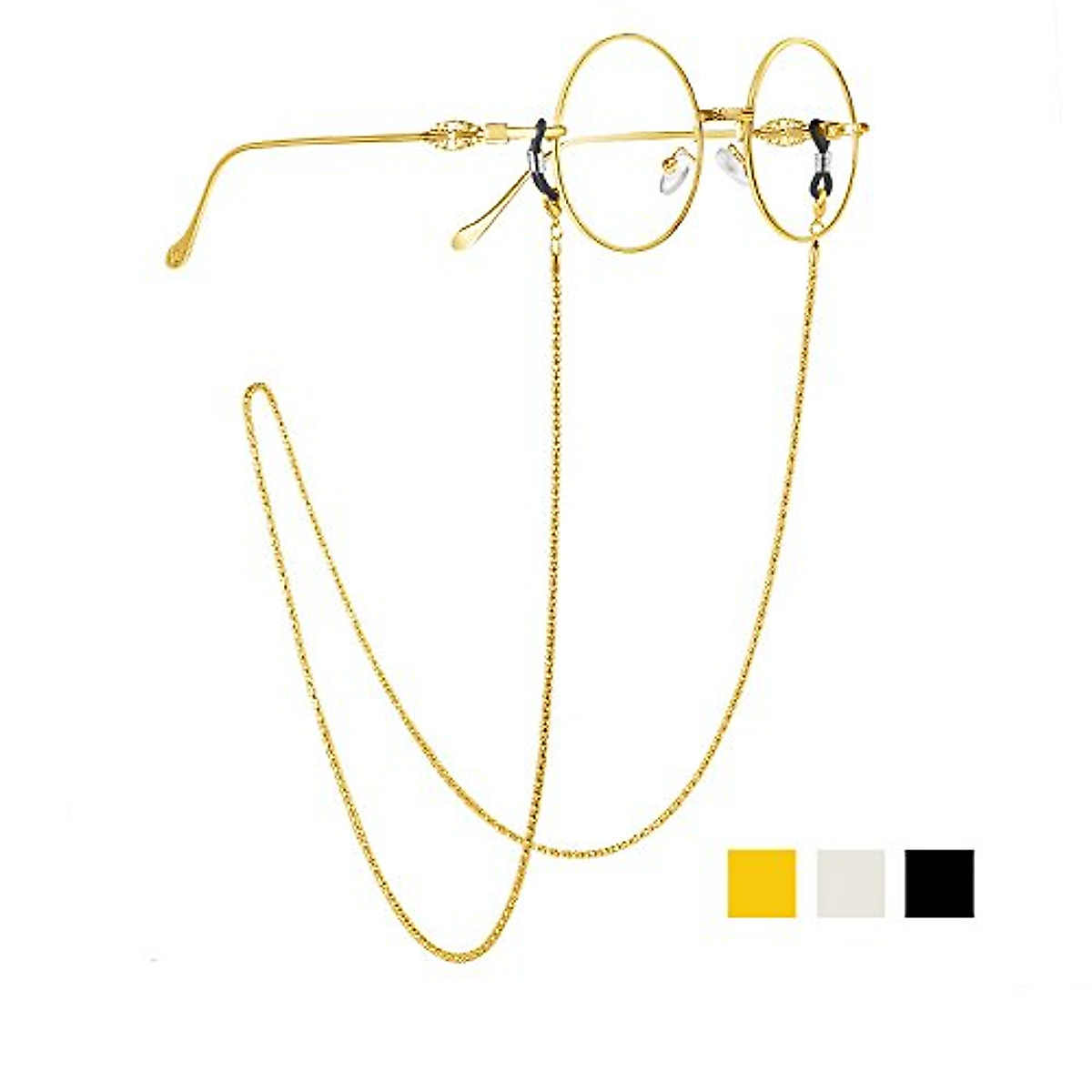 Whaline 3 Pieces Eyeglasses Chain Sunglass Neck Strap Holder with 6 Pcs Adjustable Rubber Ends Connectors (Silver Golden Black)