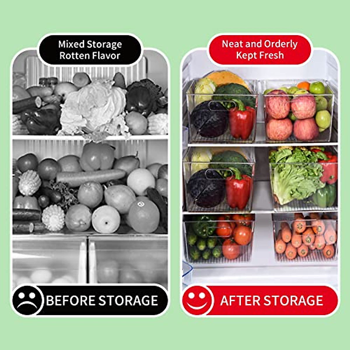 Set Of 4 Refrigerator Pantry Organizer Bins for Home and Kitchen - Clear, BPA Free