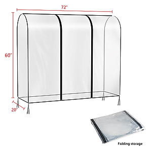 Zilink Clear Garment Rack Cover 6Ft Transparent Clothes Rack Cover Waterproof Clothing Rack Cover with 2 Durable Zippers for Garment Rack (72"L x 20"W x 60"H, Rack Not Included)