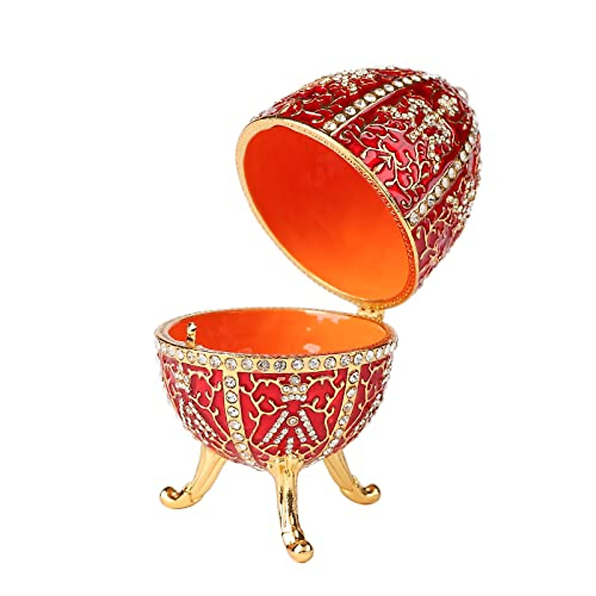 QIFU Vintage Red Faberge Egg Style Enameled Trinket Box Hinged, Unique Gift for Family(QF5825)