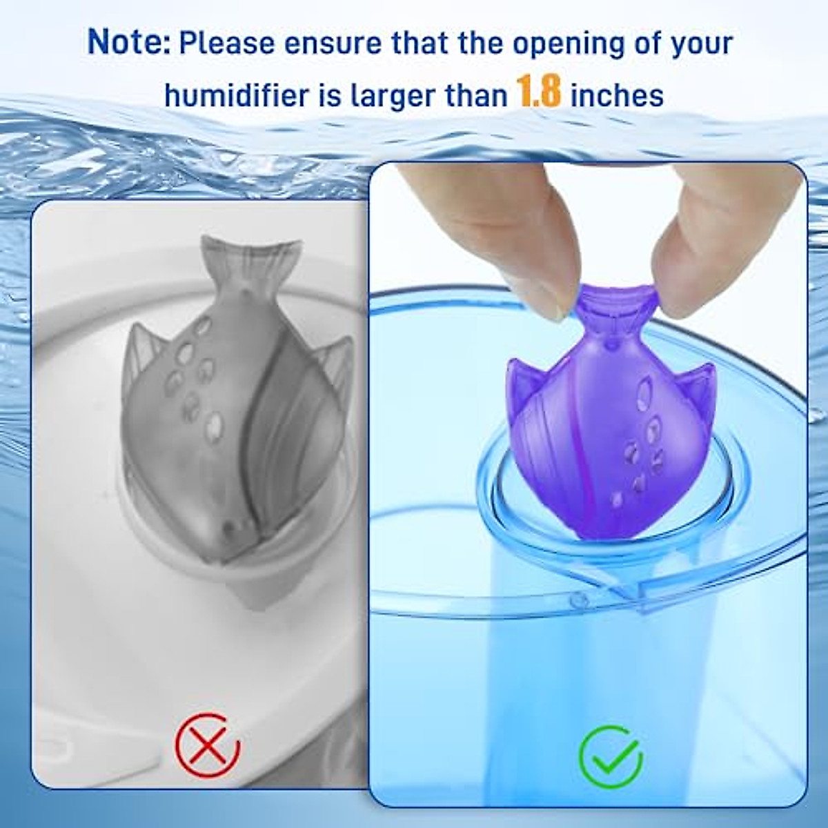 Funmit 12 Pack Universal Humidifier Cleaner Fish Compatible with Almost All Humidifiers and Fish Tanks, Purifies Water, Prevents Hard Water Build-Up, Reduces Scale, Purple