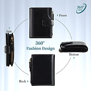 GSG Small Womens Wallet Leather Credit Card Holder, RFID Blocking Bifold Ladies Pocket Wallet with Zipper Coin Pocket, Black