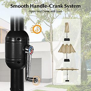 Tangkula 10 Pieces Patio Wicker Dining Set w/Double-Sided Patio Umbrella, Outdoor Acacia Wood Furniture Set w/ 8 Armchairs, 71” Dining Table & 15 ft Umbrella with Weighted Base (Beige)