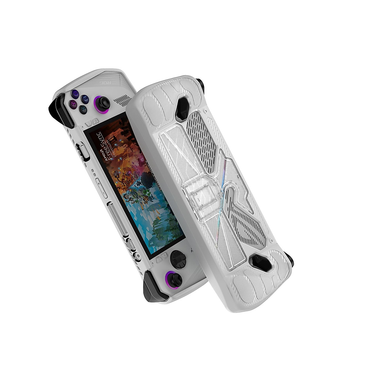 Protective Case with Foldable Kickstand for ASUS Rog Ally 2023 Release Handheld Game Console Full Body Drop-Proof Protector Stand Case with Shockproof,Non-Slip,Anti-Collision (White+Clear)