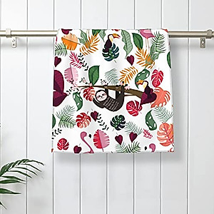 Hand Drawn Baby Sloth with Flamingo Soft Absorbent Guest Hand Towels Multipurpose for Bathroom, Gym, Hotel and Spa ( 27.5 x16 Inches)