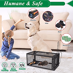 2 Packs Humane Rat Trap Outdoor Mouse Traps Indoor Use, Rodent Chipmunk Traps for Small Live Animal Catch and Release - Black