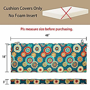 Magpie Fabrics Patio Bench Cushion Cover 48x18x3 Inch, NO Insert! Water Resistant UV Protection Outdoor Swing Loveseat Replacement Cover with Zipper, (Heronsbill Turquoise Green)