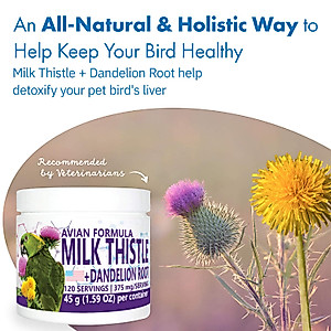 Avian Milk Thistle + Dandelion Root Dietary Supplement for Parrots, All-Natural Liver Formula (120 Servings)
