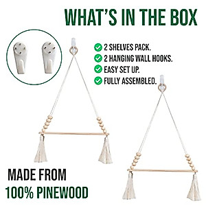 GeddStore Hanging Shelves for Wall (Set of 2), Lightweight Macrame Hanging Shelf, Cute Boho Shelves for Bedroom, Bathroom & Living Room, Ready to Hang