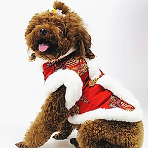 WORDERFUL Dog Tang Blessing Chinese Traditional Pet Chrysanthemum Coat Winter Cat New Year Costume for Small Medium Dogs Cats (X-Large, Blessing)
