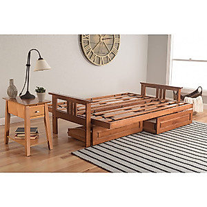 HomeStock Asian Allure Fusion Futon Wood Frame Classic Style with Mission Style Arms with Solid Pattern with Foldable Feature for Lounge Room with Tight Back Butternut/Full Frame with Drawers