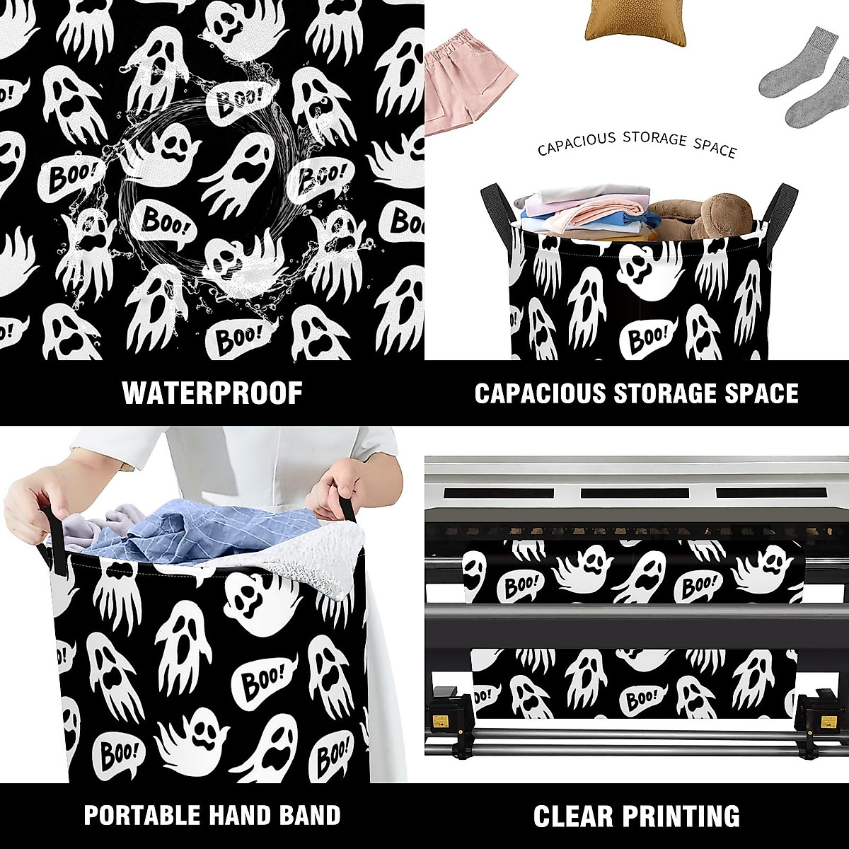 Halloween Boo Ghosts Laundry Hamper,laundry Basket,Waterproof Storage Bin for Bedroom,Clothes Organizer Basket,Toys and Blankets in Bathroom