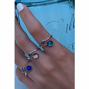 Bottled Up Designs Handmade Vintage Leaf Ring, Recycled Vintage Aqua Mason Jar, Sterling Silver, Eco Friendly, Made in USA, Birthday Gifts, Mothers Day, Women, Anniversary (Aqua)