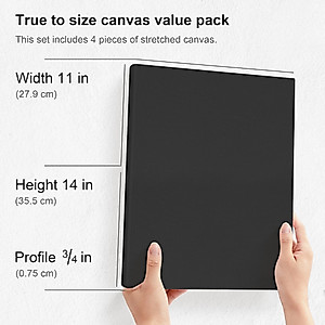 PHOENIX Black Stretched Canvas, 11x14 Inch/4 Pack - 3/4 Inch Profile, 8 Oz Quadruple Gesso Primed 100% Cotton Blank Black Canvases for Acrylic, Oil, Tempera, Metallic, Neon Painting & Crafts