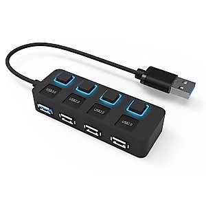 USB 3.0 Hub,4-Port Mini USB hub 3.0,2.0 Hub with Individual LED Power Switches,USB Expander for Laptop,PC,MacBook,Flash Drive,Console, Printer,Camera,Keyborad,Mouse,and More USB Devices