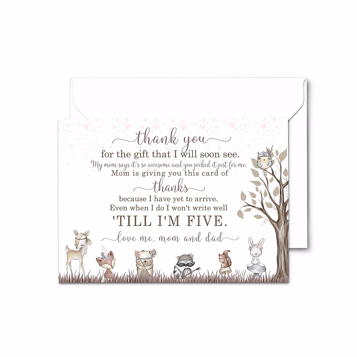 Paper Clever Party 25 Girls Woodland Baby Thank You Cards Pack – Cute Baby Shower Notes with Envelopes, Prefilled Message, Customizable Blank Stationery, Pink, Rustic Floral, New Parents Gift Ideas