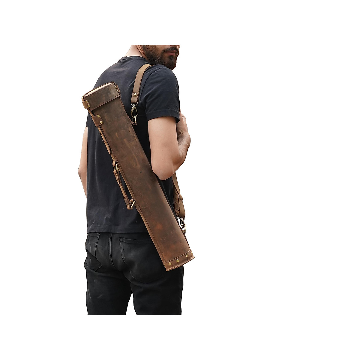 ONE LEAF Leather Document Tube Art Roll Blueprint Bag - Summit-26 - from