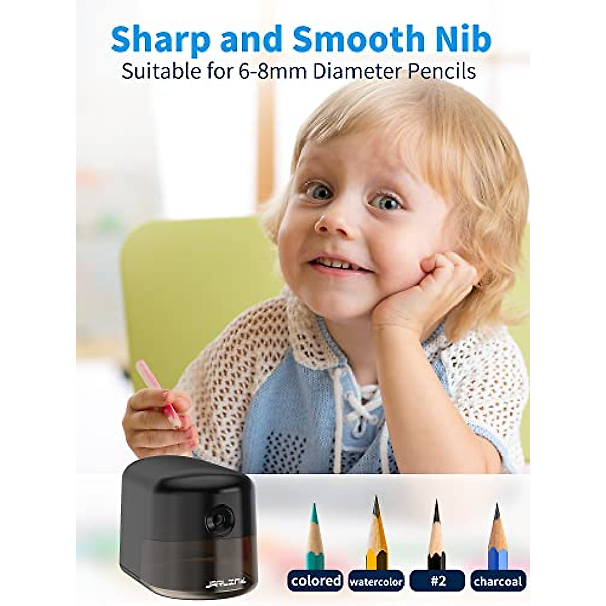 JARLINK Electric Pencil Sharpener, Heavy Duty Pencil Sharpeners for 6-8mm No.2/Colored Pencils, Wall Industrial Pencil Sharpener with Stronger Helical Blade in Classroom/Office/Home (Black)