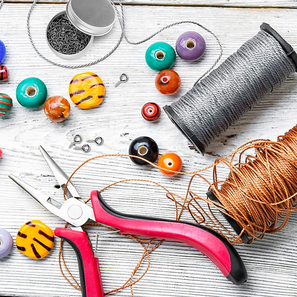 300PCS Eye Screws, Metal Screw Eye Pins Eyelet for DIY Jewelry Making Charm Bead Pieces Wood Arts Crafts Projects, Small Eye Hooks for Cork Top Bottles (10X5mm)